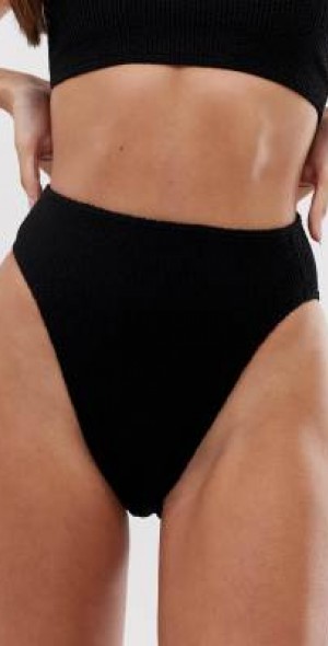 ASOS DESIGN - mix and match crinkle high leg high waist bikini bottom-Black