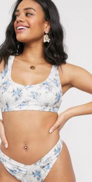 ASOS DESIGN - mix and match scoop drop side crop bikini top in ditsy floral print-Multi