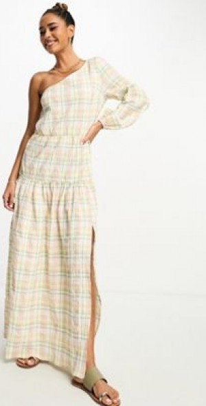 ASOS DESIGN - one shoulder midi dress in summer plaid-Multi