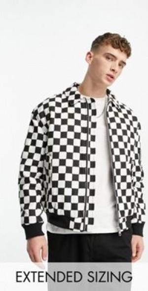 ASOS DESIGN - oversized checkerboard bomber jacket in black