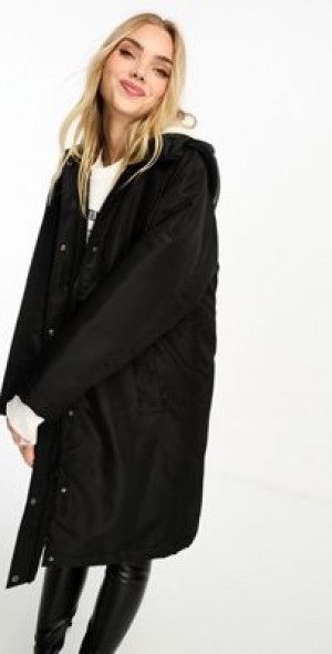 ASOS DESIGN - oversized long raincoat with borg lining in black