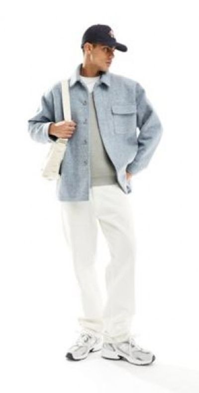 ASOS DESIGN - oversized wool look textured shacket in light blue