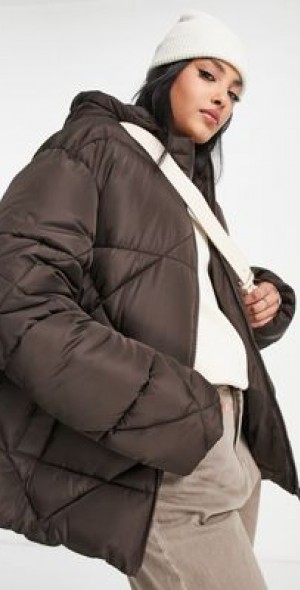 ASOS DESIGN - quilted puffer jacket in chocolate-Brown