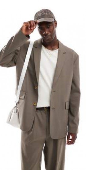 ASOS DESIGN - relaxed slouchy suit jacket in mink-Brown