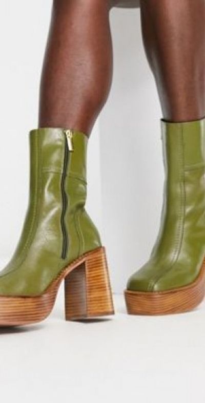 ASOS DESIGN - Romeo leather platform boots in khaki-Green