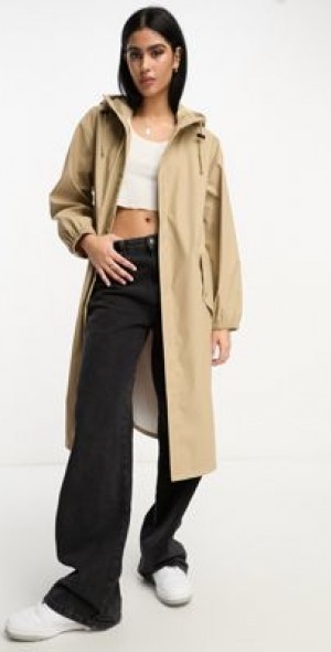 ASOS DESIGN - rubberized rain parka coat in stone-Black