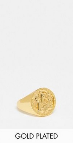 ASOS DESIGN - signet ring with St Christopher in real gold plate