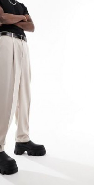 ASOS DESIGN - smart balloon pants in stone-Neutral