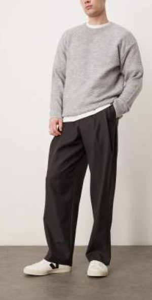 ASOS DESIGN - smart wide leg pants with deep pleats in gray