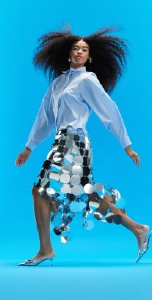 ASOS DESIGN - spliced detail volume shoulder shirt in blue