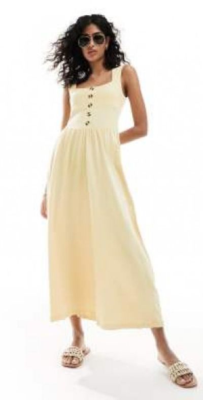 ASOS DESIGN - square neck midi sundress with button detail in ...