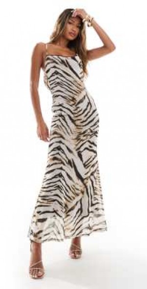 ASOS DESIGN - strappy cami maxi dress in tonal animal print-Multi