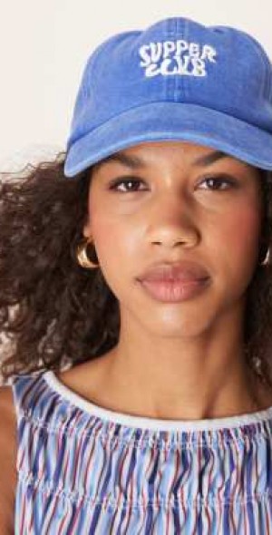 ASOS DESIGN - supper club slogan cap in blue