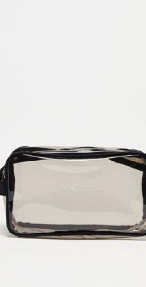 ASOS DESIGN - transparent toiletries bag with handle in black-Clear