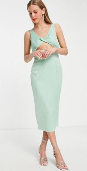 ASOS DESIGN - twist front keyhole midi dress in green