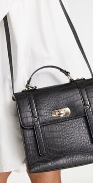 ASOS DESIGN - twist lock satchel in black croc