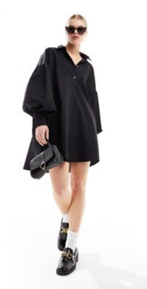 ASOS DESIGN - ultimate boyfriend mini shirt dress in black