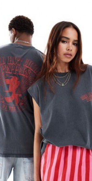 ASOS DESIGN - unisex oversized tank top in washed black with Red Hot ...