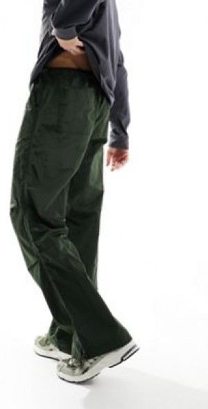 ASOS DESIGN - wide hem baggy nylon pants in khaki-Green
