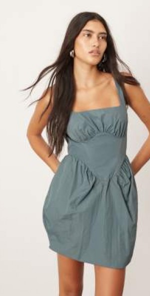 ASOS EDITION - structured ruched bust corset detail mini dress in slate ...