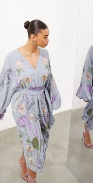 ASOS EDITION - V-neck midi dress with ornamental floral embroidery in ...