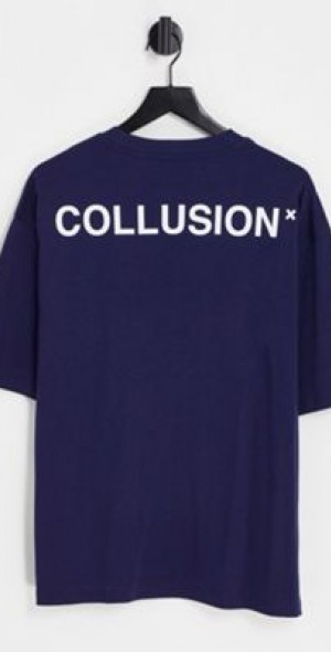 Collusion - COLLUSION oversized logo t-shirt in dark blue