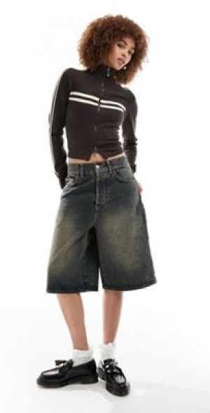 Collusion - COLLUSION skater short in dirty wash-Blue