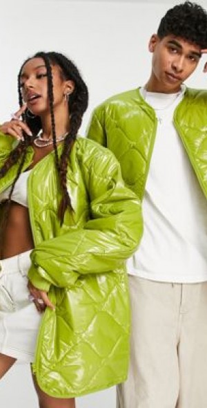 Collusion - COLLUSION Unisex quilted liner jacket in olive green-Brown