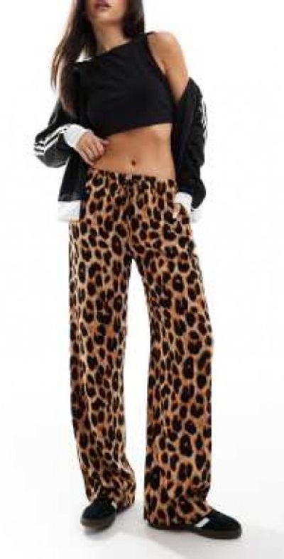 Daisy Street - leopard print pull on pants with drawstring-Multi