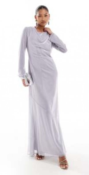 Daska - metallic cowl neck maxi dress in silver