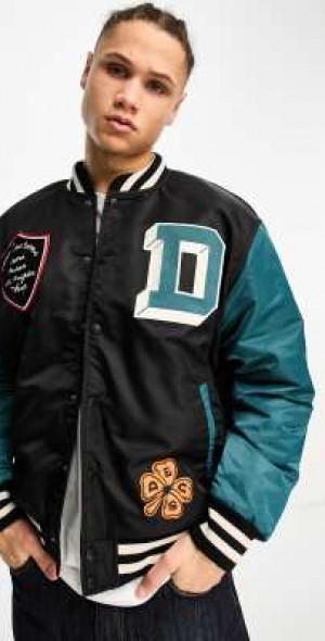Deus Ex Machina - alumni varsity jacket in black exclusive to ASOS
