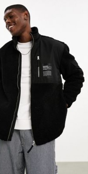 Dr Denim - Ethan borg zip fleece jacket in black
