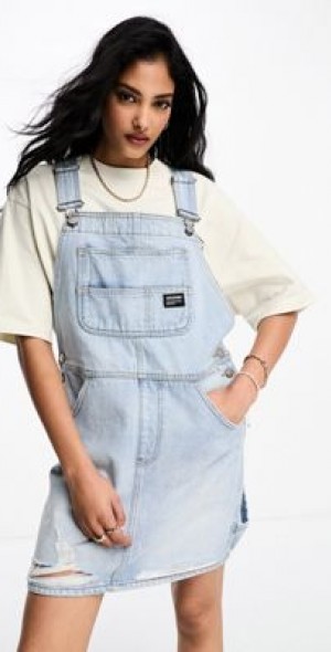 Dr Denim - overall denim mini dress in blue