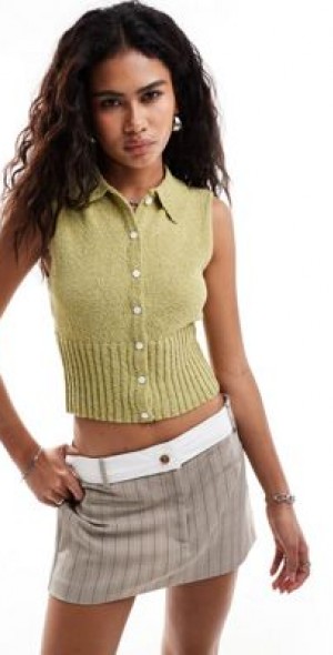 Emory Park - button through knitted top in sage green