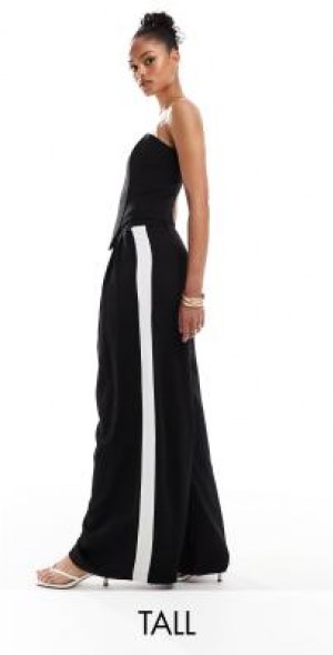 Extro & Vert Tall - highwaisted palazzo pleated pants in black & white ...