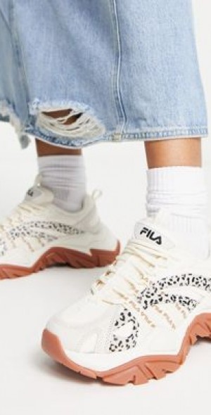 Fila - Interation sneakers in cream and leopard print with gum sole-Neutral