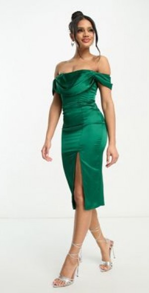 First Distraction - The Label corset satin midi dress with split in ...