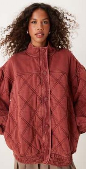 Free People - Juno quilted jacket in burgundy-Red