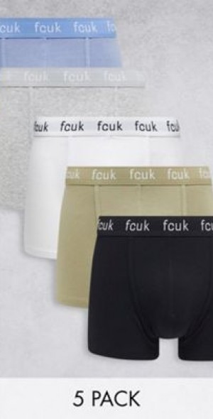 French Connection - 5 pack boxers in black white blue khaki and gray