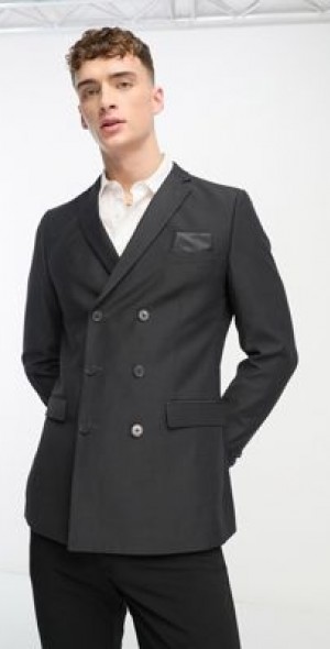 French Connection - double breasted suit jacket in charcoal-Gray