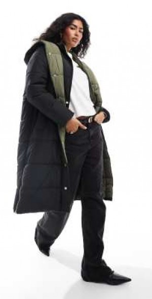 French Connection - double front puffer jacket in black and olive