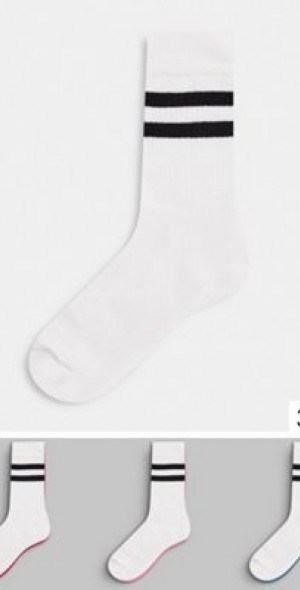 French Connection - FCUK sports socks 3 pack in white with black stripe