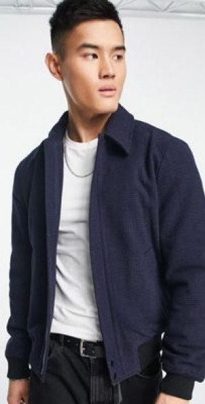 French Connection - harrington plaid jacket in navy