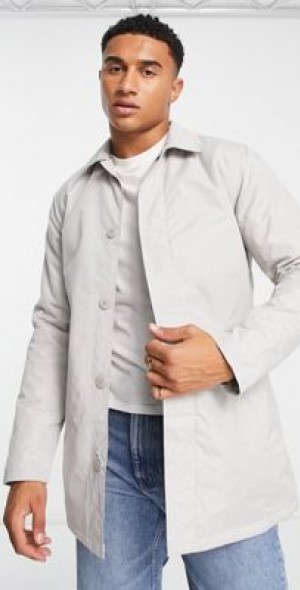 French Connection - lined classic trench jacket in stone-Neutral