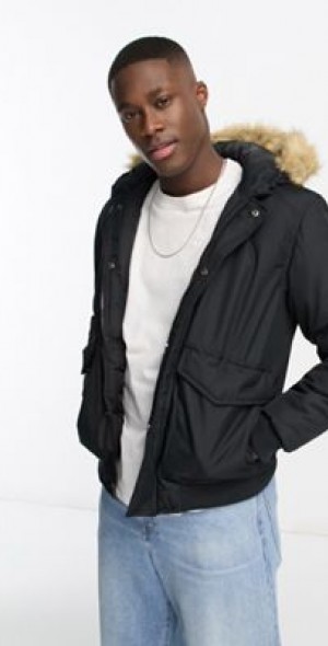 French Connection - padded bomber jacket in black