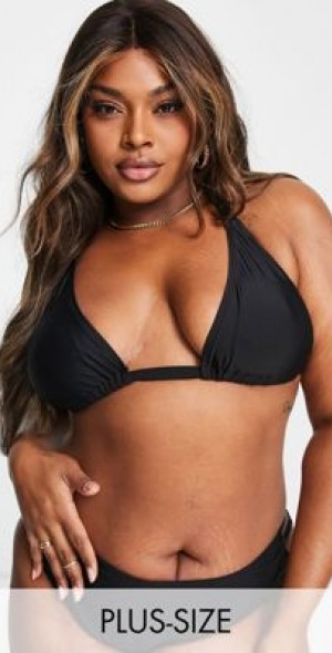 Ivory Rose - Curve mix & match triangle bikini top in black