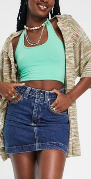 Kickers - 90s denim mini skirt in indigo with bum logo-Blue