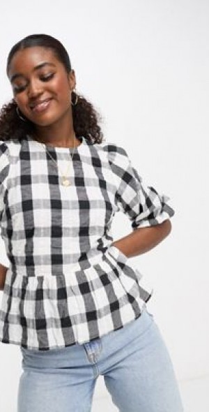 Lipsy - smock top in gingham-Multi