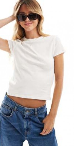 Mango - ribbed baby tee in white