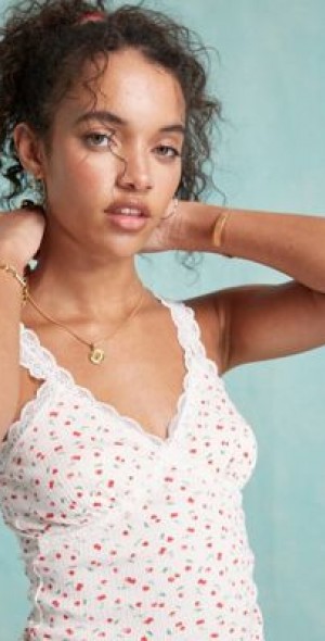 Miss Selfridge - lace trim cami in delicate cherry print-Multi